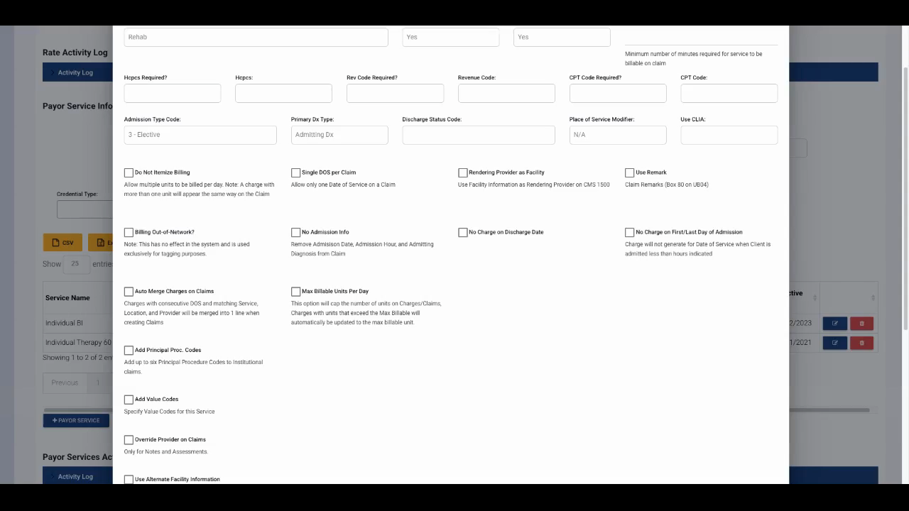Configure Payor Service-Specific Options