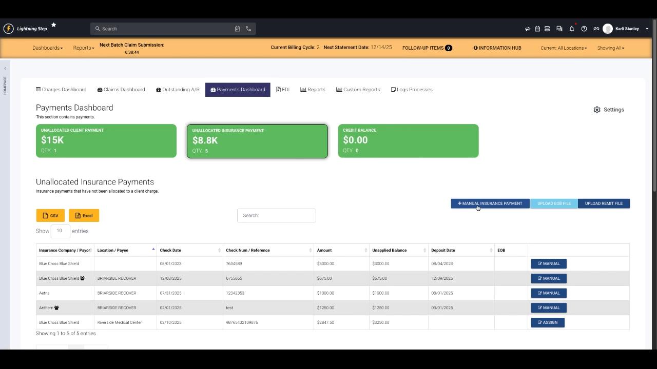 Entering Manual Insurance Payments