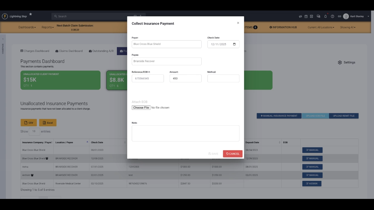 Entering Manual Insurance Payments