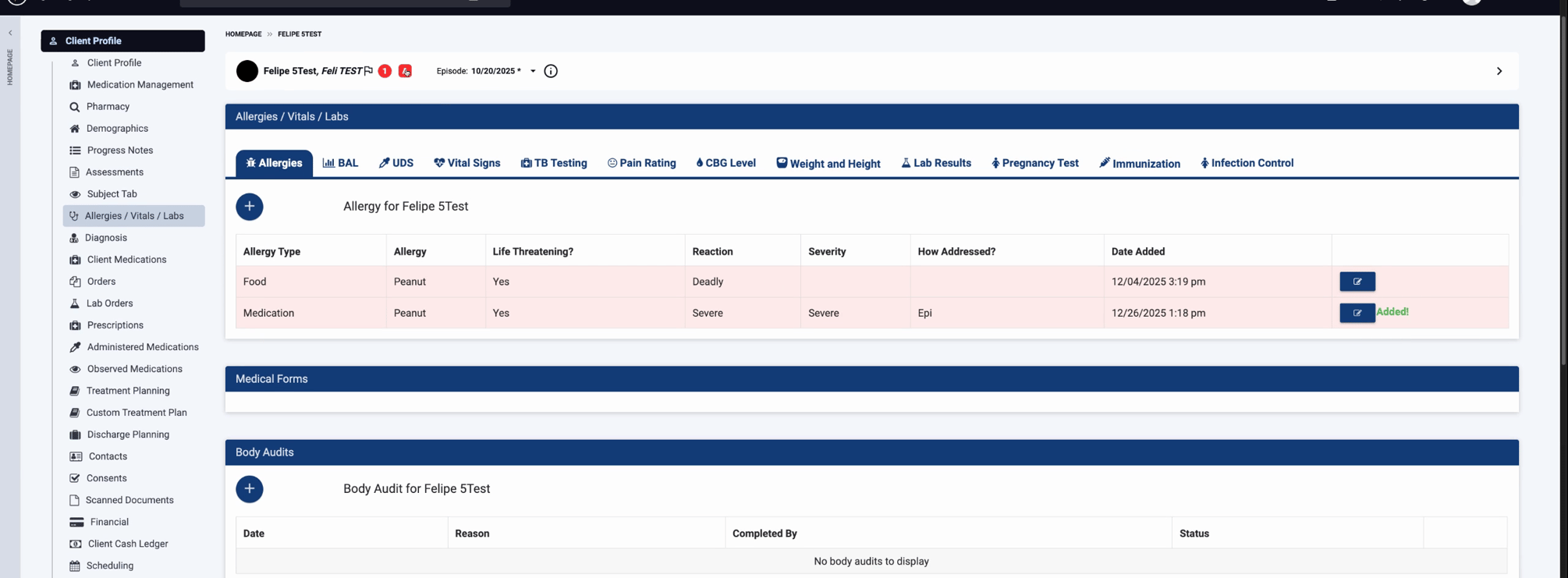 Charting Allergies, Vitals, and Labs